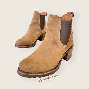 Frye | Shoes | Frye Sabrina Chelsea Tanbrown Suede Moto Block Heel Pull ...